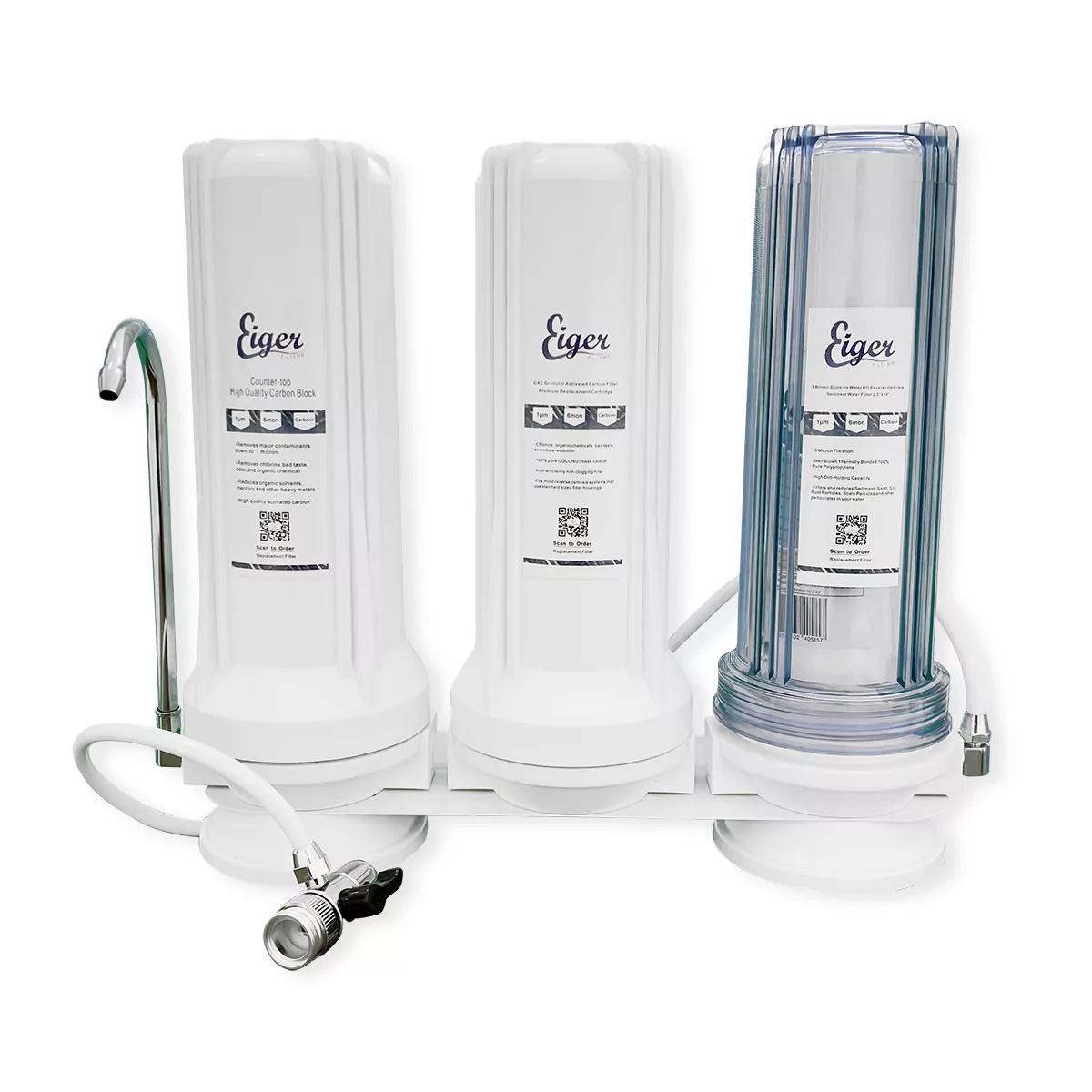 Eiger 3 Stage Countertop Faucet Water Filter System Clear Housing